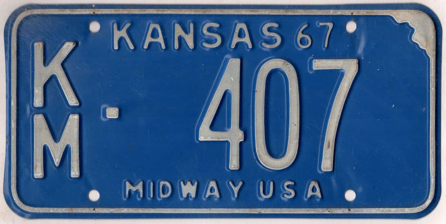 Kansas 1967 car license plate Kingman county #KM-407