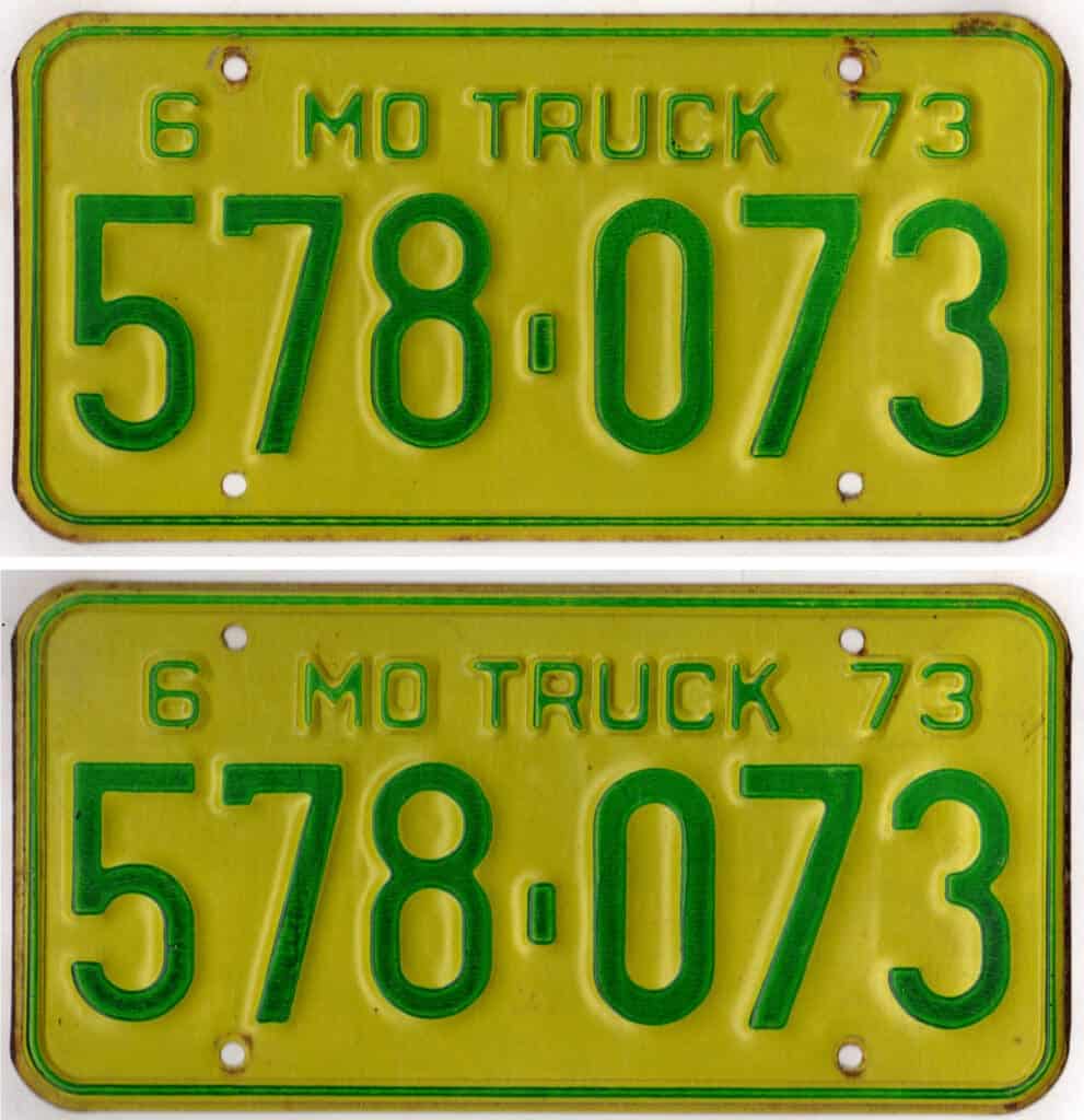 Missouri 1973 truck license plate pair #578-073 - Kansas License Plates