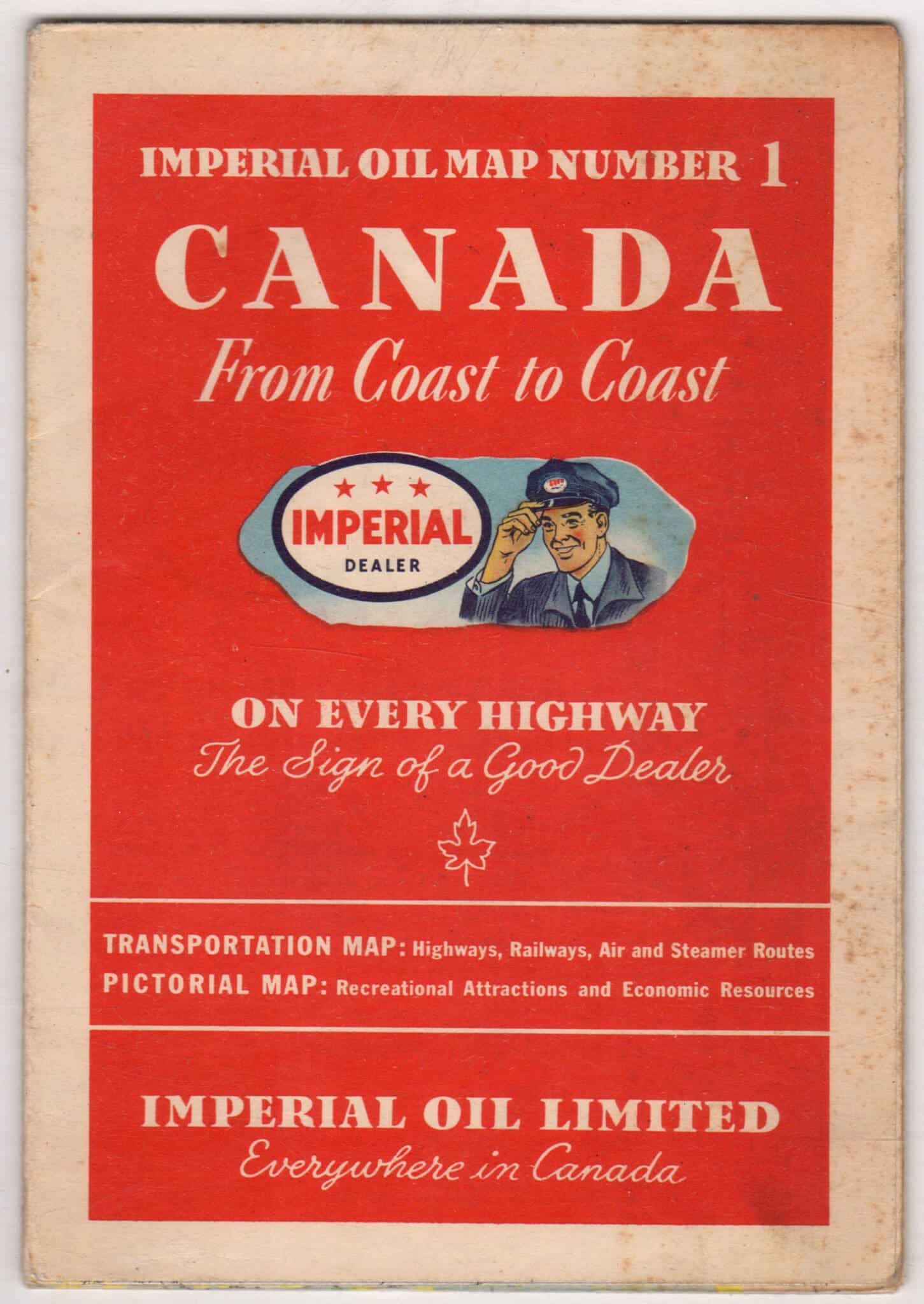 1946 Canada Number 1 Imperial Oil Co. road map - Kansas License Plates