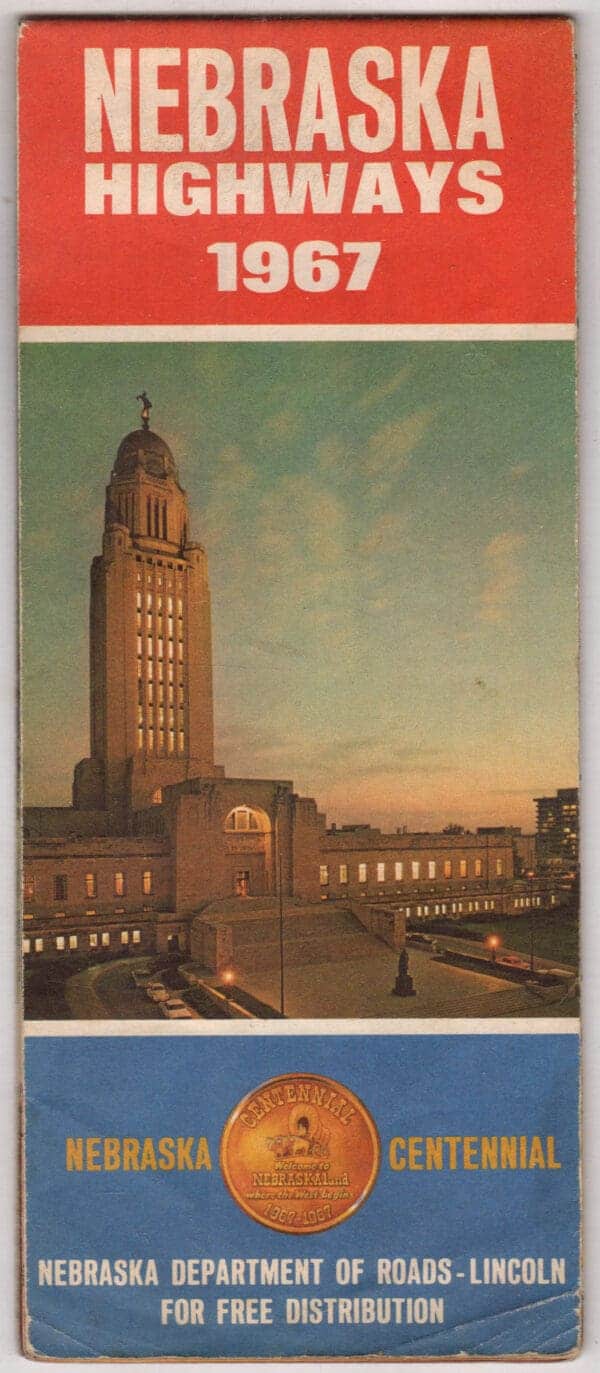 1967 Nebraska official road map - Kansas License Plates