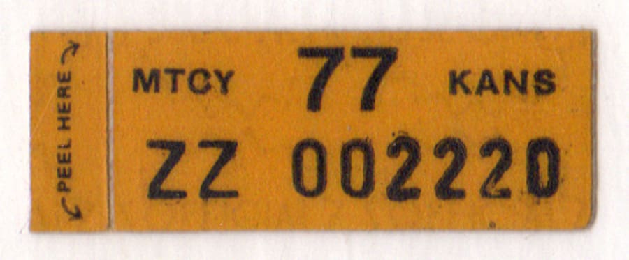 Kansas 1977 motorcycle license plate sticker - Kansas License Plates